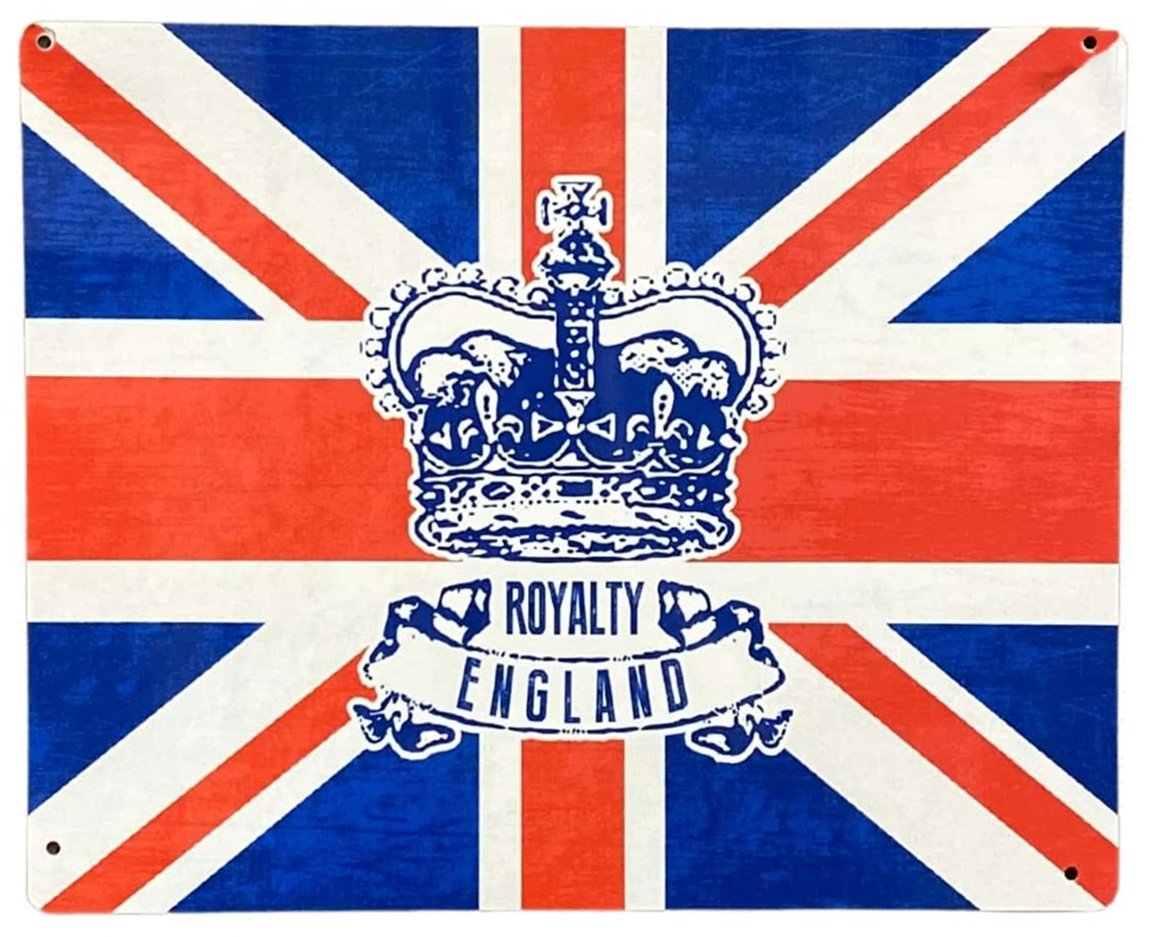 Metal Advertising Wall Sign – Grunge British With Crown – Dalia Home