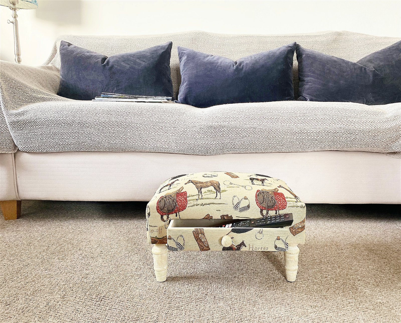 Equestrian Fabric Footstool with Drawer – Dalia Home