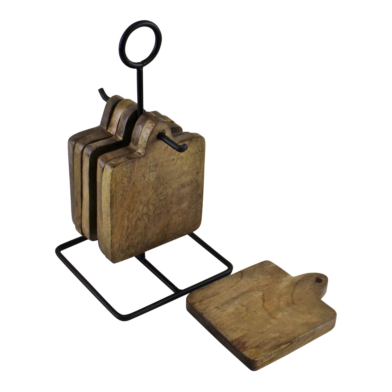 Set Of 6 Mango Wood Coasters On Metal Stand – Dalia Home